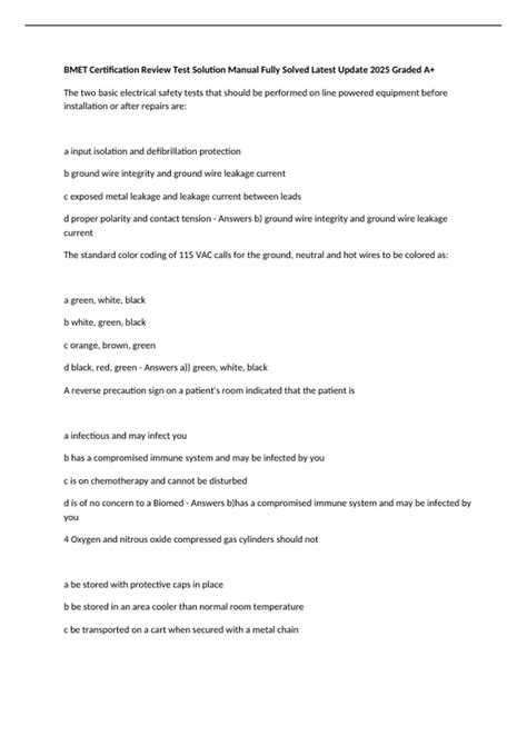 Bmet Certification Review Test Solution Manual Fully Solved Latest