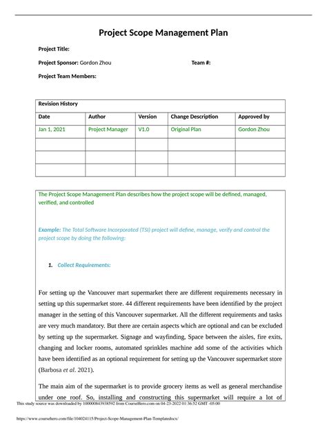 SOLUTION Project Scope Management Plan Template Docx Studypool