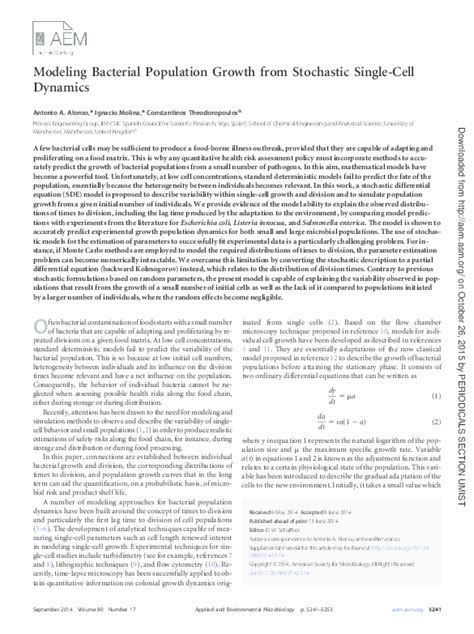 Pdf Modeling Bacterial Population Growth From Stochastic Single Cell