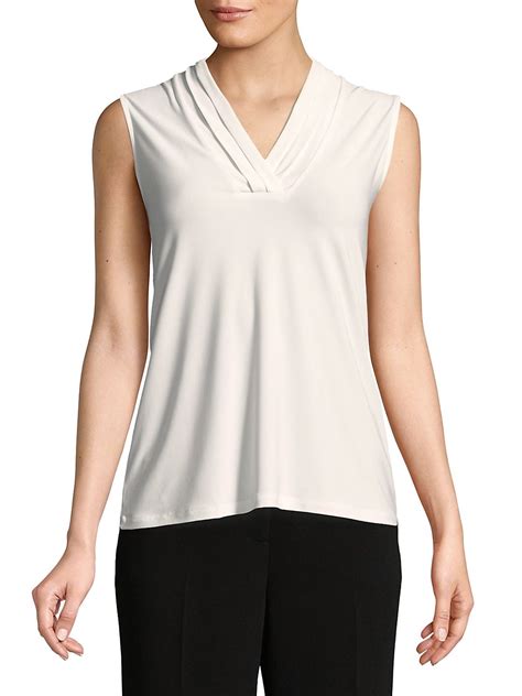 Anne Klein Womens Solid Triple Pleat Top Xl White