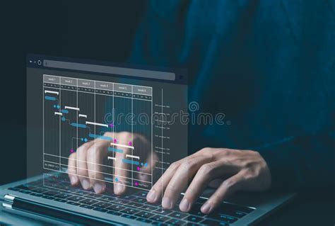 Businessman Schedule Plan Management Shows A Timeline Gantt Chart In Technology Online Project