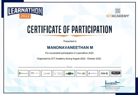 manonavaneethan m on linkedin ictacademy certificateofparticipation