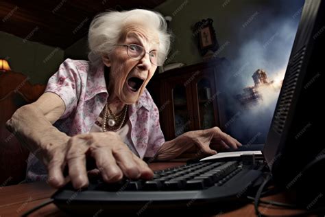 Premium Ai Image Techsavvy Grandma Plays Computer Game Happy