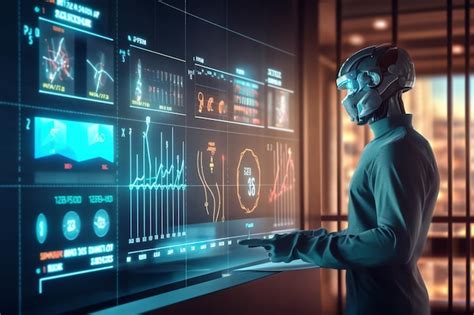Premium Photo Futuristic Human Robot Computer Screen Data Analytic
