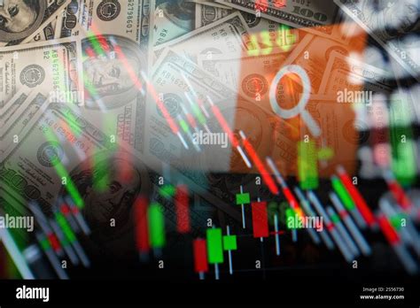 Double Exposure Of Abstract Digital Binary Code And Us Dollars Bank Notes Against Stock Market
