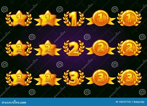 Golden Rewards Icons Set. 1st, 2nd, 3rd Place Different Variation ...