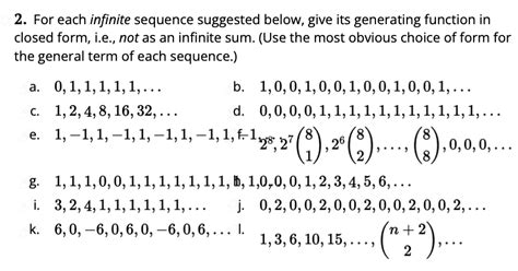 solved 2 for each infinite sequence suggested below give