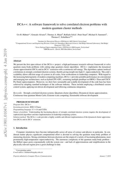Pdf Dca A Software Framework To Solve Correlated Electron Problems With Modern Quantum