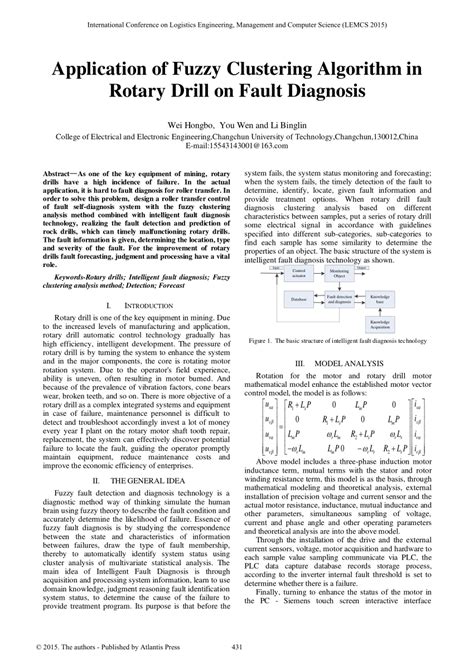 pdf application of fuzzy clustering algorithm in rotary drill on