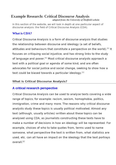 Critical Discourse Analysis Example Study Notes Of English Language