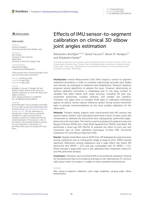 Pdf Effects Of Imu Sensor To Segment Calibration On Clinical 3d Elbow