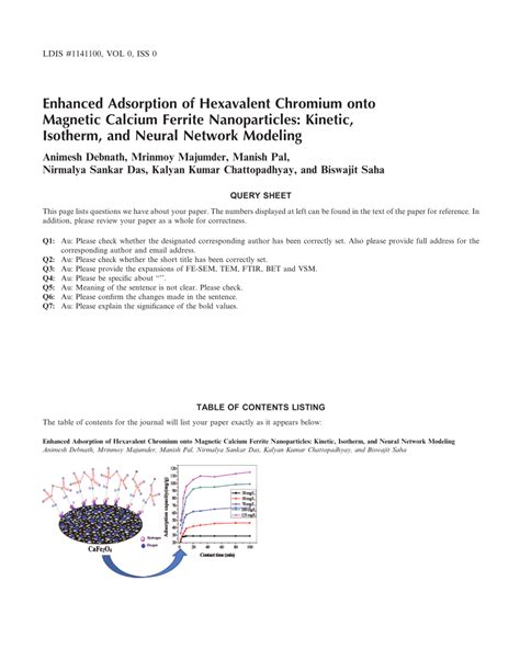Pdf Enhanced Adsorption Of Hexavalent Chromium Onto Magnetic Calcium Ferrite Nanoparticles