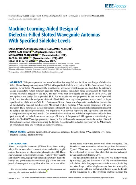 Pdf Machine Learning Aided Design Of Dielectric Filled Slotted Waveguide Antennas With