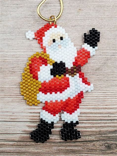 Waving Santa Brick Stitch Ornament Red And White Cute Christmas T