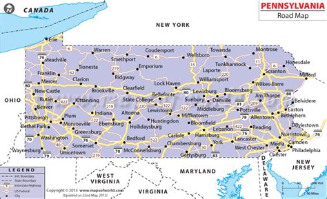 Pennsylvania Road Map Of Cities And Towns