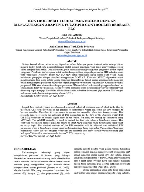 Kontrol Debit Fluida Pada Boiler Dengan Menggunakan Fuzzy Pid Controller Berbasis Plc Pdf