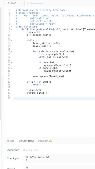Part 2 Leetcode 2583 Find Kth Largest Sum In A Binary Tree Youtube