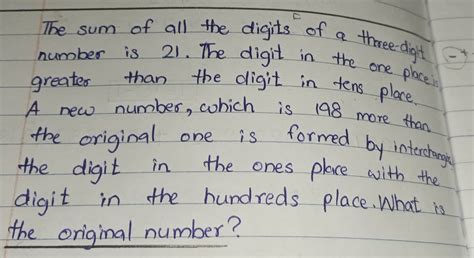 Solved The Sum Of All The Digits Of A Three Digt Number Is The Digit In The One Place I