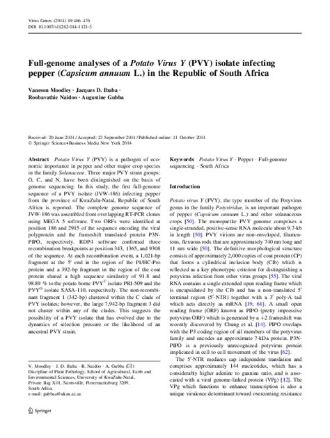 Pdf Full Genome Analyses Of A Potato Virus Y Pvy Isolate Infecting
