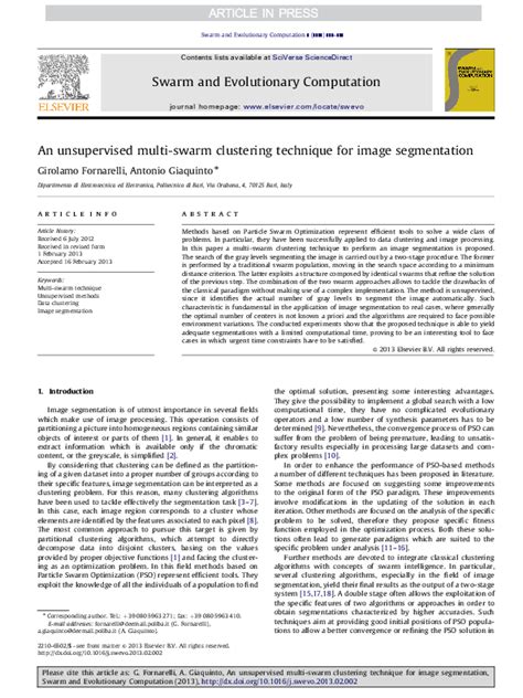 pdf an unsupervised multi swarm clustering technique for image
