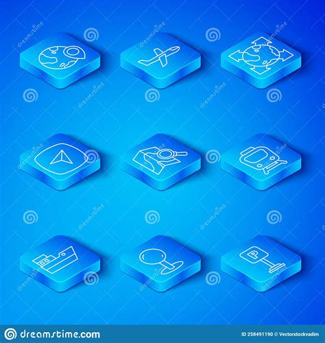 Set Line Ship Line Path Search Location Push Pin Train World Globe With Compass Infographic