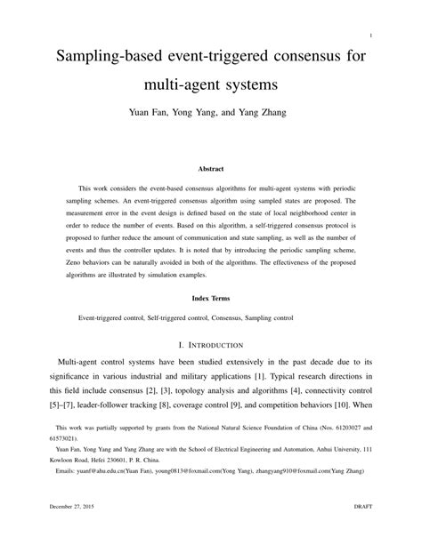 Pdf Sampling Based Event Triggered Consensus For Multi Agent Systems