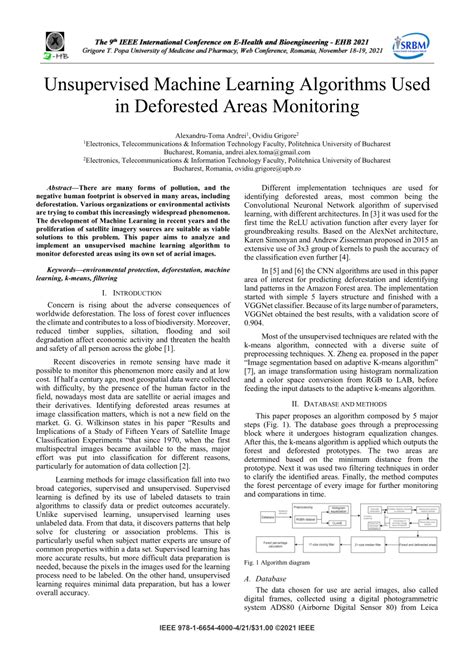 Pdf Unsupervised Machine Learning Algorithms Used In Deforested Areas Monitoring