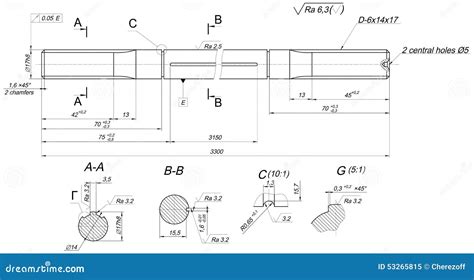 expanded shaft sketch with radius and chamfers cartoon vector