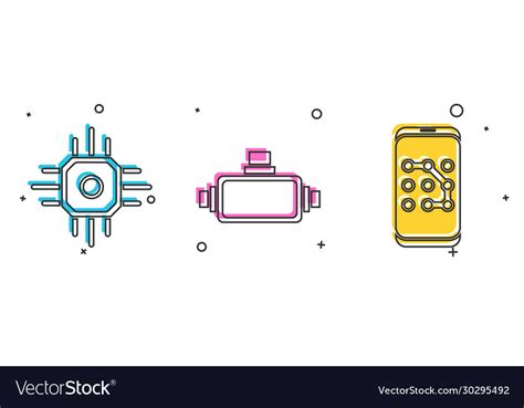 Set Processor Virtual Reality Glasses And Mobile Vector Image