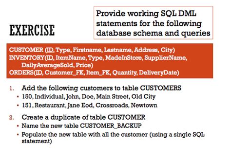 Solved Provide Working Sql Dml Statements For The Following