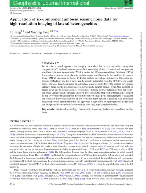 Pdf Application Of Six Component Ambient Seismic Noise Data For High Resolution Imaging Of