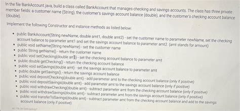Solved In The File Bankaccountjava Build A Class Called