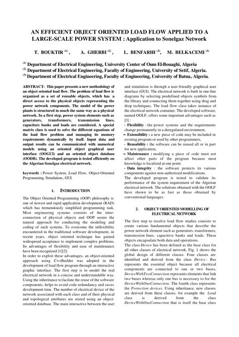 pdf “an efficient object oriented load flow applied to a large scale power system application