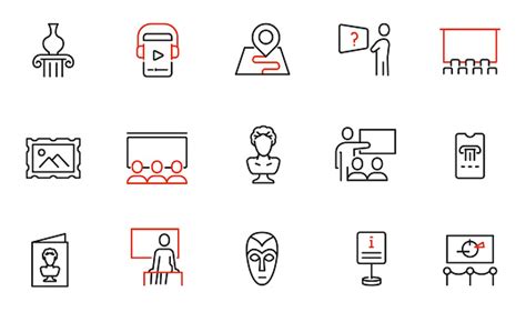 전시회 박물관 및 미술관과 관련된 선형 아이콘의 벡터 집합입니다 모노 라인 픽토그램 및 인포그래픽 디자인 요소 Gallery Opening에 대한 스톡 벡터 아트 및 기타