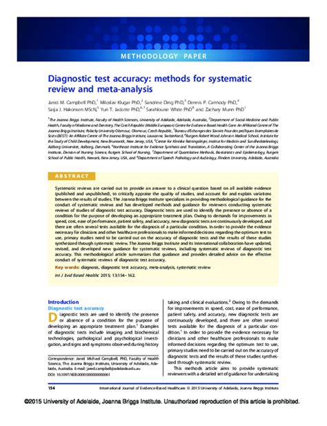 Pdf Diagnostic Test Accuracy