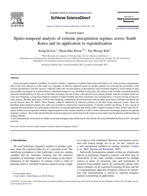 Pdf Spatio Temporal Analysis Of Extreme Precipitation Regimes Across South Korea And Its