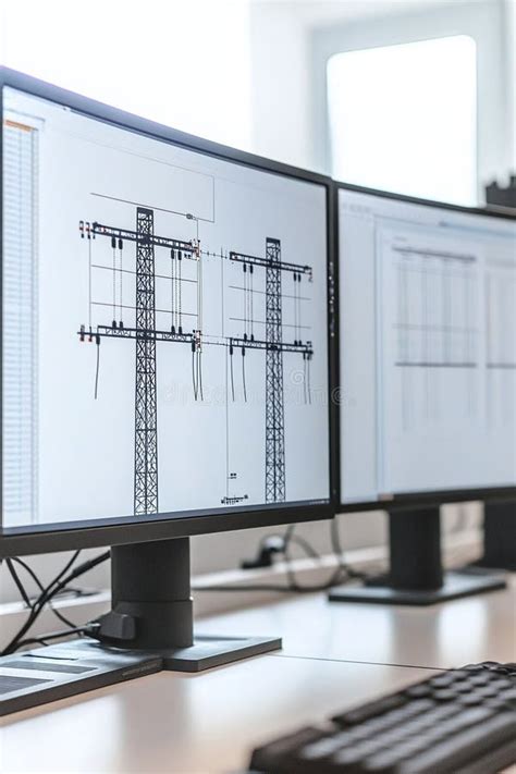 Cad Model Of An Electrical Grid Disaster Recovery Plan Displayed On A Professional Monitor