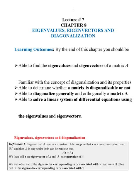 lecture 7 eigenvalues eigenvectors and diagonalization learning