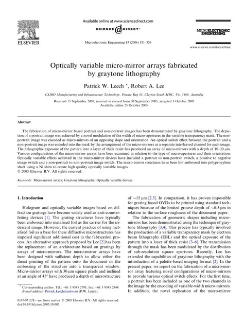 pdf optically variable micro mirror arrays fabricated by graytone