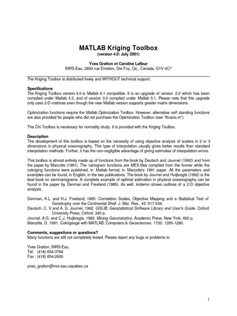 Matlab Kriging Toolbox Version 40 July 2001 Pdf