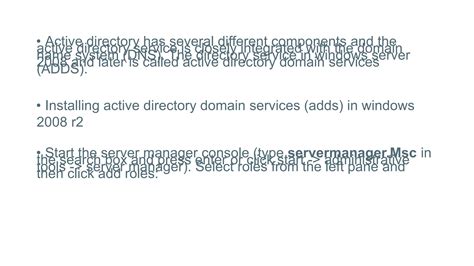 Installing Active Directory ADDS S Pptx