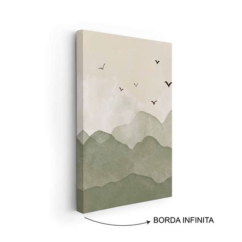 Quadro Em Tela Canvas Colinhas Pássaros Calm Colors Estilo Japandi Kiaga