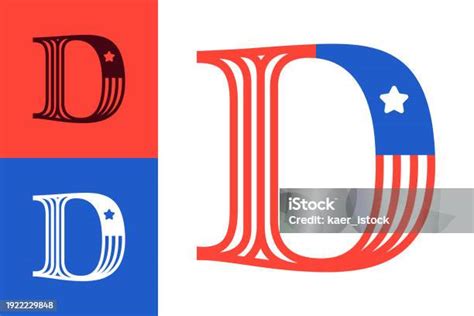 미국 국기로 만든 D 문자 로고 별과 줄무늬가 있는 Serif 글꼴입니다 미국 역사와 7 월 4 일 축하 행사의 클래식 아이콘 7월 4일에 대한 스톡 벡터 아트 및 기타