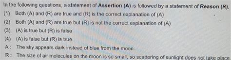 [answered] In The Following Questions A Statement Of Assertion A Is