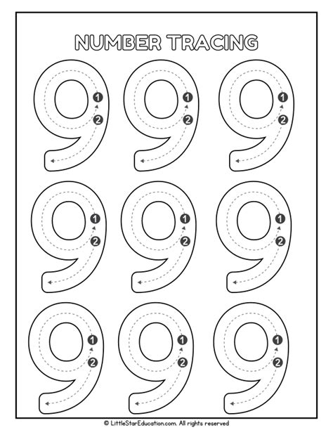 Number Tracing 9 Practice