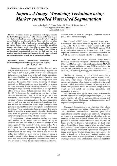 Pdf Improved Image Mosaicing Technique Using Marker Controlled Watershed Segmentation