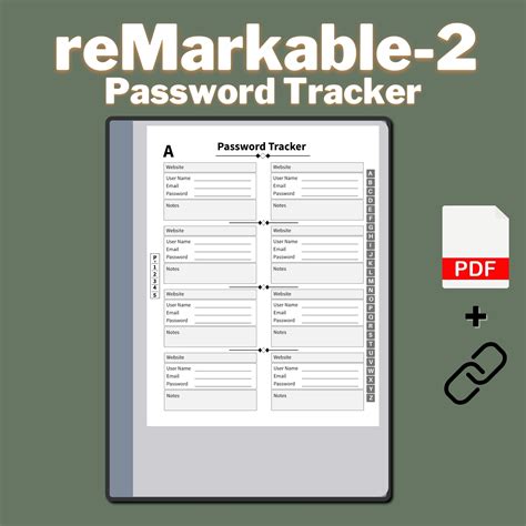 Remarkable 2 Password Tracker Alphabetically Hyperlinked Digital