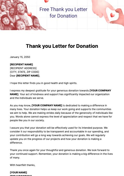 Thank You Letter For Donation Template Edit Online And Download Example