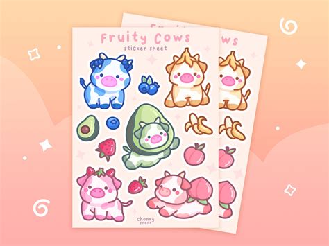 Fruity Cows Sticker Sheet Cow Stickers Fruit Stickers Cute Sticker