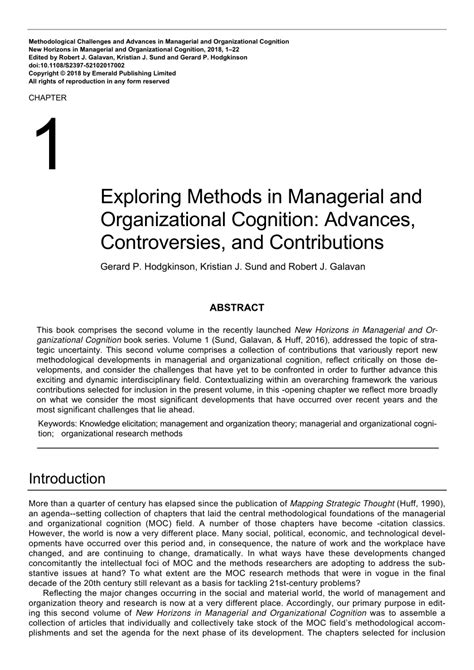 Pdf Chapter 1 Exploring Methods In Managerial And Organizational Cognition Advances